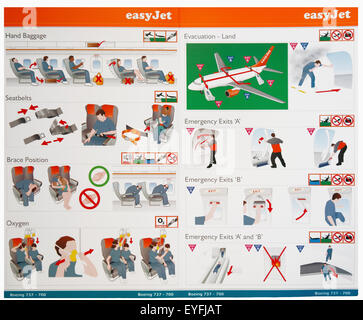 Aircraft passenger safety information card with emergency instructions ...