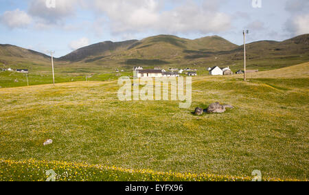 Croft farmhouses in small village of Borgh, Barra, Outer Hebrides ...