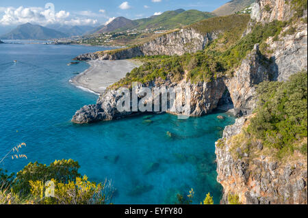 Italy CalabriaTyrrhenian Sea the Arco Magno rocky coastline andPraia a ...