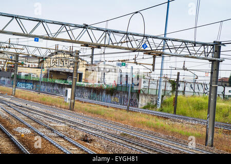 interchange with rail tracks and power lines Stock Photo - Alamy