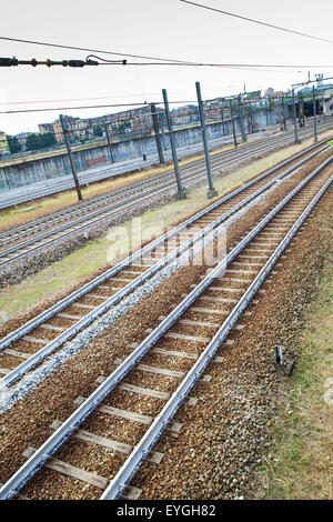 interchange with rail tracks and power lines Stock Photo - Alamy