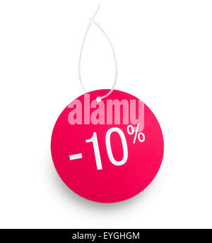 10 percent off - a paper price tag against blue background, sale ...
