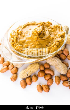 Extra chunky peanut butter on a white background Stock Photo - Alamy