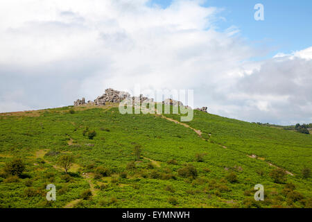 Granite upland landscape Hound Tor, Dartmoor national park, Devon ...