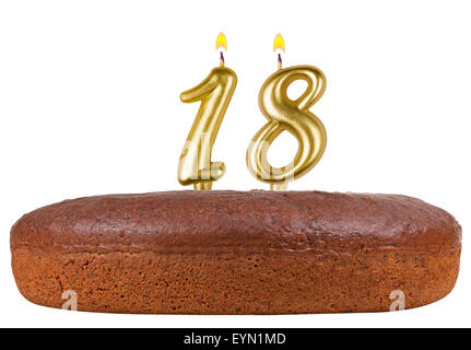 Chocolate birthday cake with 18 candles and a firework sparkler Stock ...