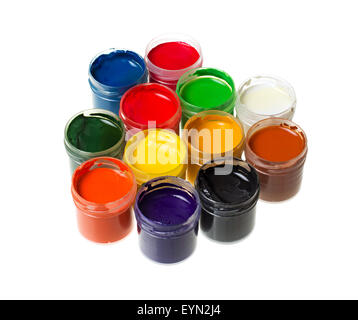 Tube with black gouache and paintbrush on a white background. Drops of ...