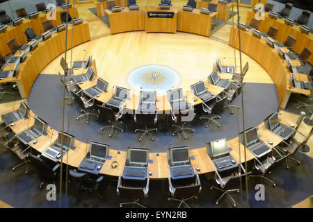 The Senedd interior of the National Assembly for Wales in Cardiff Bay ...