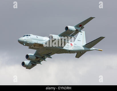 A Japanese Kawasaki P-1 four-jet maritime patrol aircraft flying at the ...
