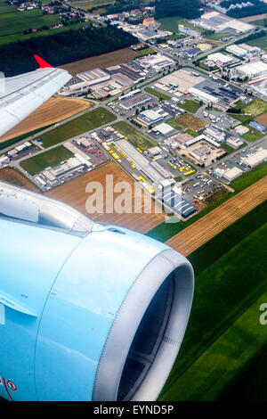 Plane window view Airbus A320, view of the wing from a window, blue sky ...