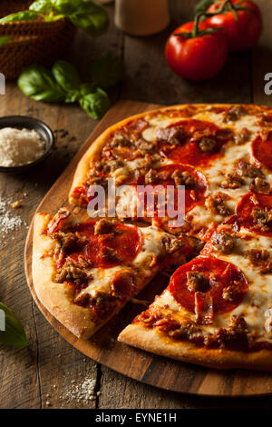 Homemade Meat Loves Pizza with Pepperoni Sausage and Bacon Stock Photo ...