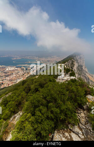 View of the sea/ocean and city of Gibraltar from the top of the rock ...