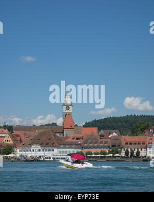Looking towards Uberlingen, Germany, from boat on Lake Constance Stock ...