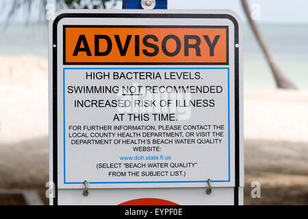 water quality advisory sign warning against swimming due to high ...