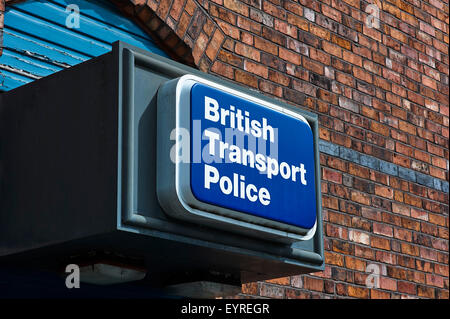 British Transport Police sign on wall of office at railway station St ...