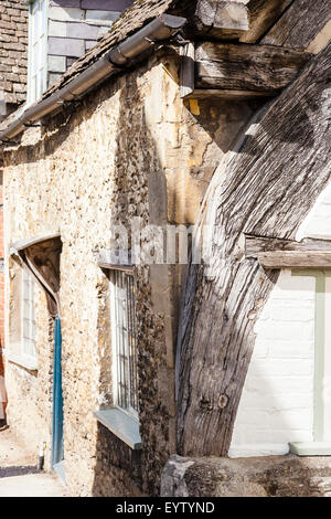 England, Lacock, Cotswolds. Architectural detail. 14th century stone ...