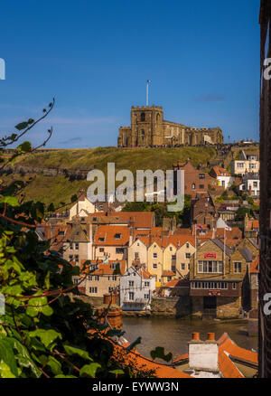 St Marys church, at the top of the Abbey Steps in Whitby, with heavily ...