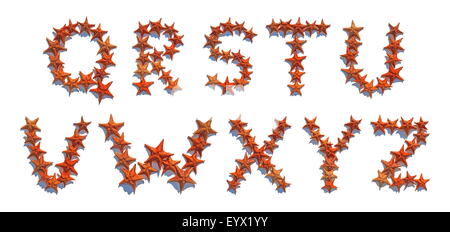 Alphabet letters made of real starfish isolated on white background ...