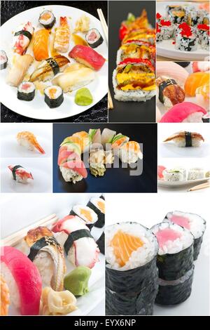 Collage of various sushi and rolls Stock Photo - Alamy