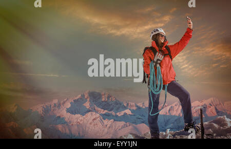 Portrait of happy hiker with rope on shoulder, outdoors Stock Photo - Alamy