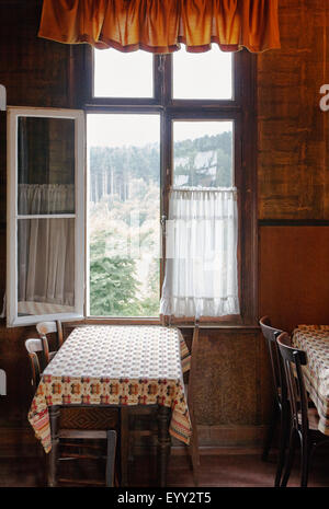 empty table in cafe near window copy space inside interior Stock Photo ...