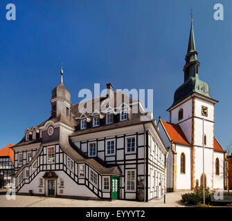 historic city hall of Rietberg with church St. Johannes Baptist ...