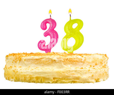 birthday cake with candles number 38 isolated on white background Stock ...