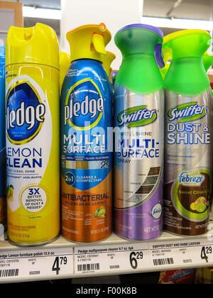 Shelf of Pledge Brand and Swifter Household Cleaning Products, USA ...