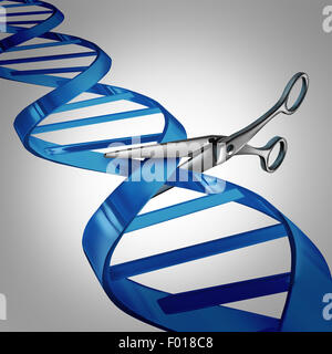 DNA strand cut with scissors - Gene editing conceptual illustration ...