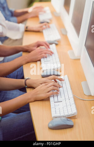 Business workplace with wireless keyboard on old blue wooden table ...