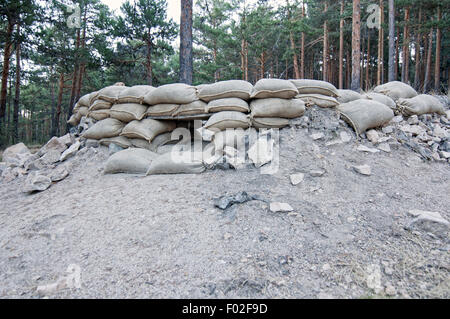 Trenches with stacked sandbags used as defence in the Spanish civil war ...