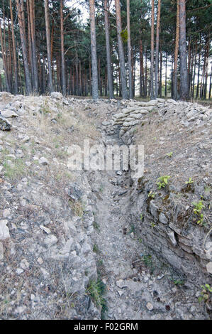 Trenches with stacked sandbags used as defence in the Spanish civil war ...
