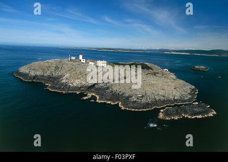 Aerial view of the island of Marstein and lighthouse, built in 1887 ...