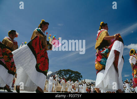 Women in traditional costumes, Jarabe Mixteco dance during the ...