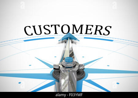 Customers against compass Stock Photo - Alamy