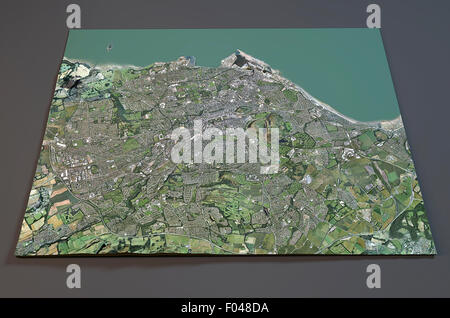 Satellite view of Scotland, UK (with country boundaries and mask). The ...