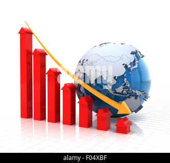 Red Falling Decline Bar Graph with Arrow over Transparent Background ...