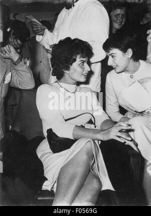 Sophia Loren with her sister, Anna Maria Villani Scicolone (aka Anna Maria Mussolini), circa ...