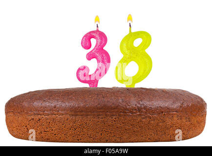 birthday cake with candles number 38 isolated on white background Stock ...