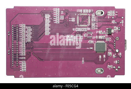Violet circuit board background of computer motherboard.Computer chip ...