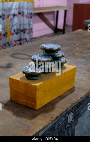 Sturgeon caviar in glass jars on sale at Taza Bazaar market in the city ...