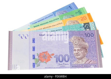 Malaysian ringgit banknotes in various denominations scattered ...