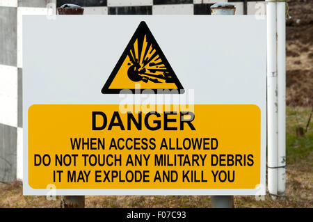 Warning sign at the boundary checkpoint of the Cape Wrath Military ...