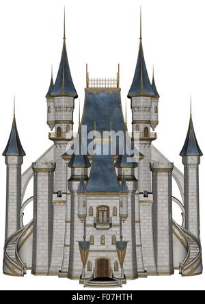 Beautiful detailed blue and white castle isolated in white background ...