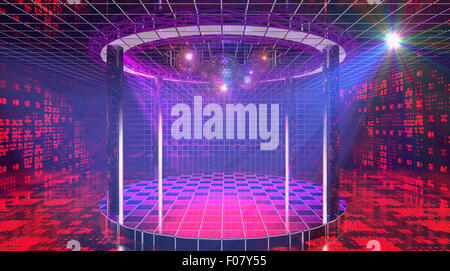 Sparkling fancy hi-tech disco club with shining mirror balls, stars and ...