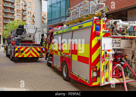 West Yorkshire fire service engines attending fire in Leeds Stock Photo ...