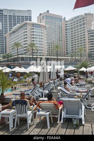 View of InterContinental Phoenicia Hotel and swimming pool in Beirut ...