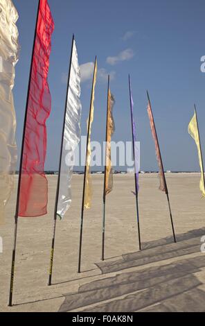 Multi coloured flags at kite festivals at Fano beach, Denmark Stock ...
