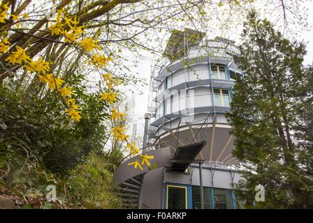 View of heliotrope house of solar architect Rolf Disch in Freiburg ...