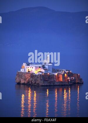 An evening view of the illuminated island of Penon de Alhucemas (Al ...