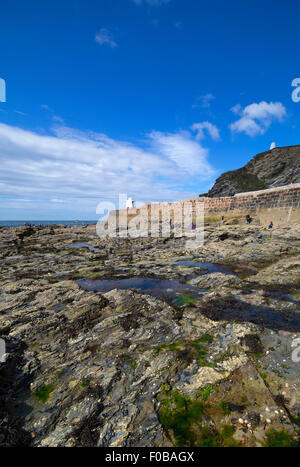 Portreath pier rock pools at low tide, Cornwall England Stock Photo - Alamy